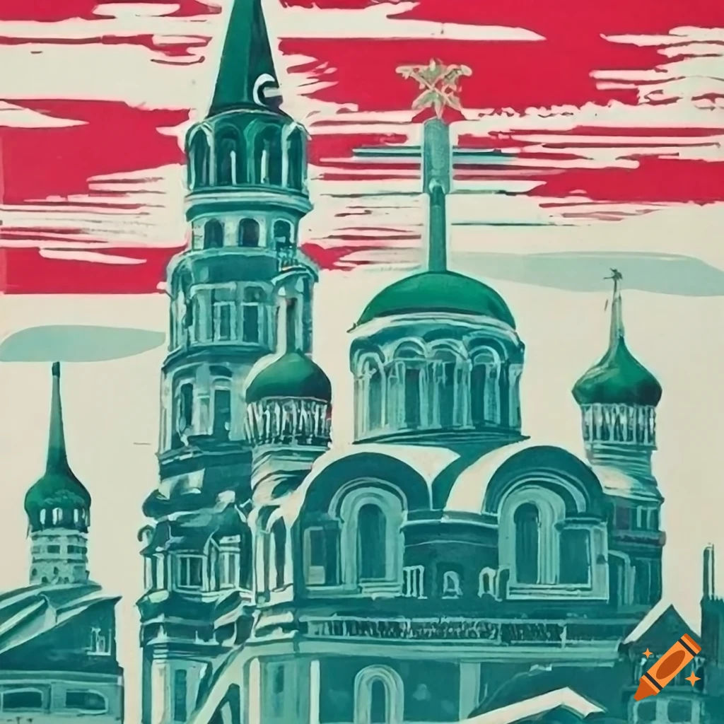Moscow depicted in ukiyo-e woodblock print style on Craiyon