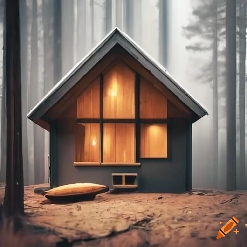 Cozy log cabin in a forest near a fishing lake on Craiyon