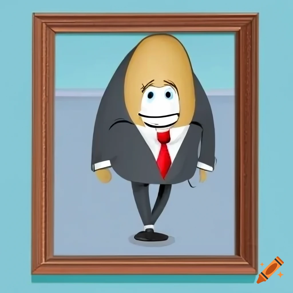 Cartoon depiction of a potato in a suit in a picture frame on Craiyon