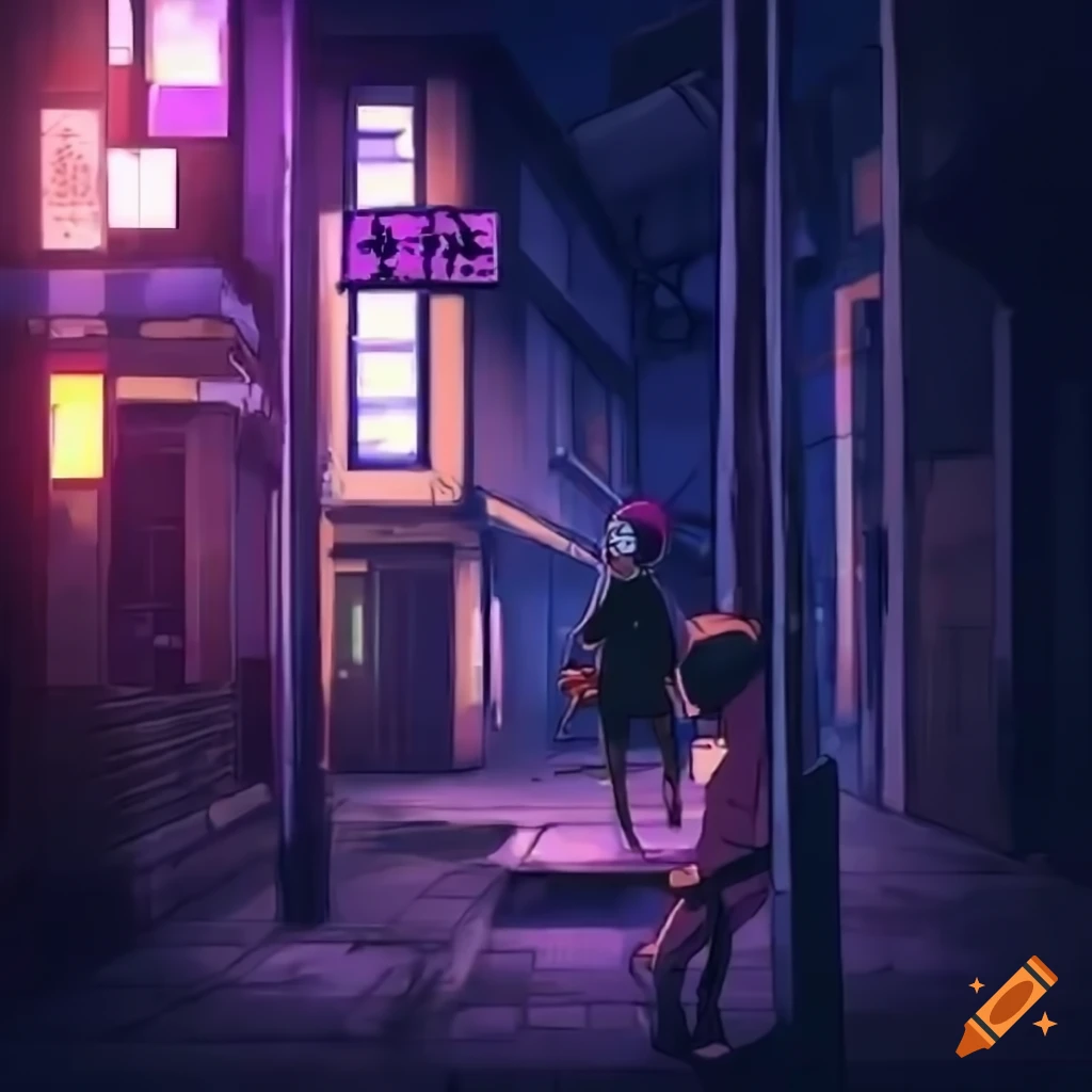 Anime guy leaning against a pole in a japanese street at night on Craiyon