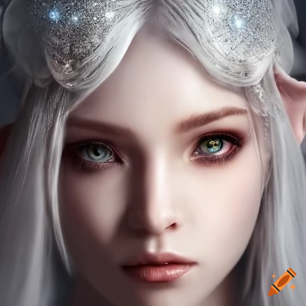 Portrait of a woman with white hair and unique eyes