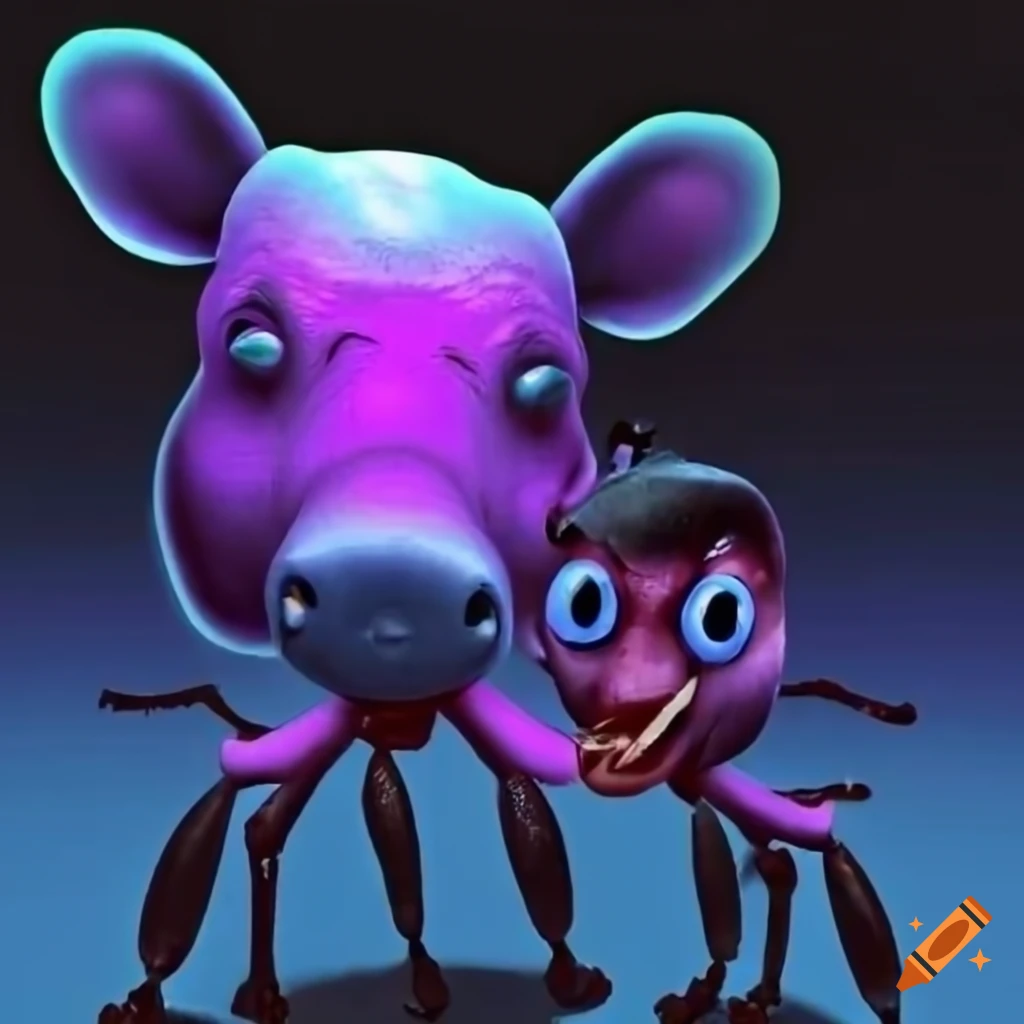 Fantasy illustration of a multi-legged ant with a cowboy and a rhino on ...