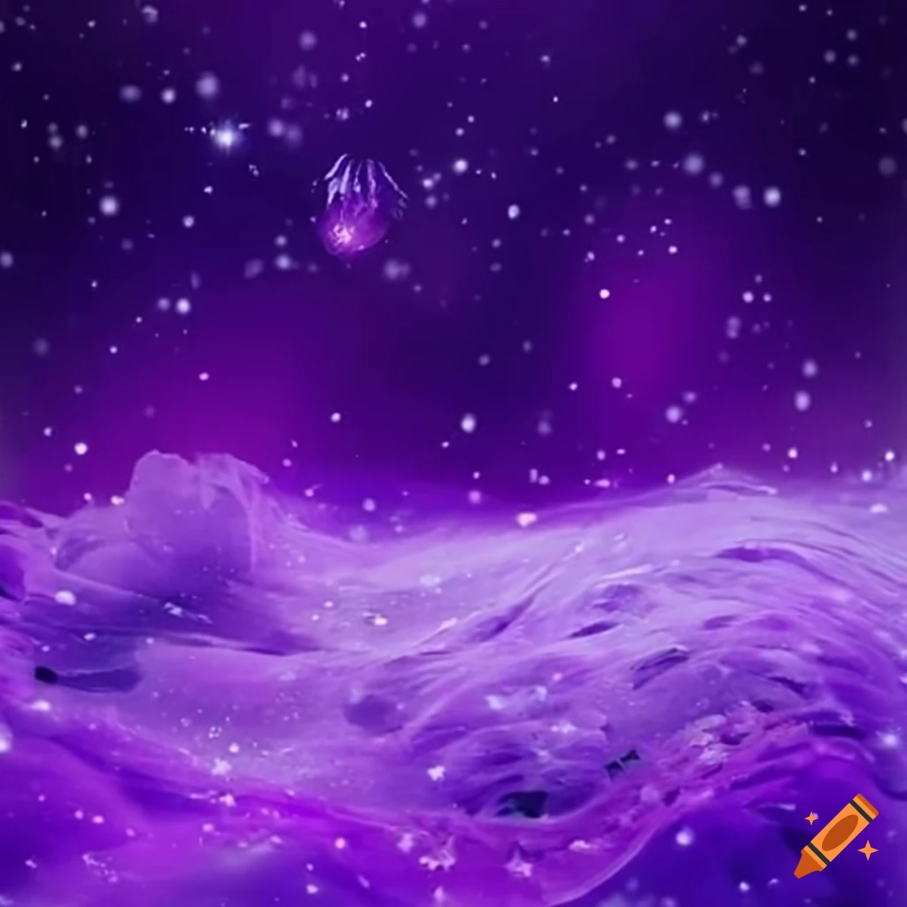 Purple magical flying snow particles