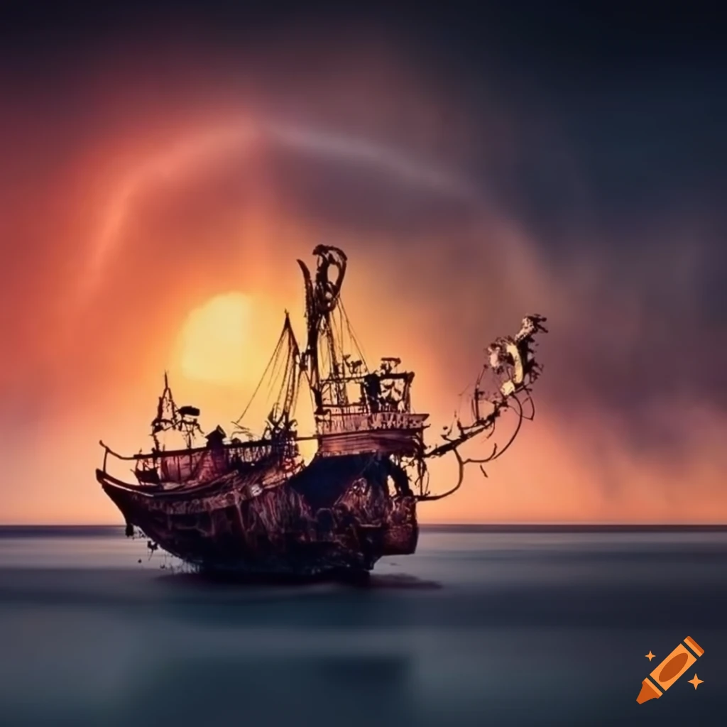 Surrealist steampunk artwork of giant crabes on a beach on Craiyon