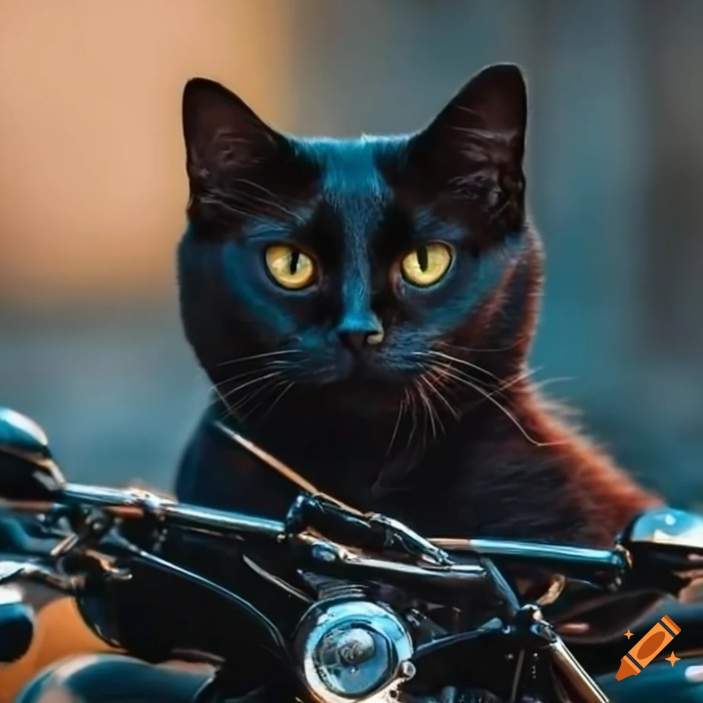Black cat riding a motorcycle in paris on Craiyon
