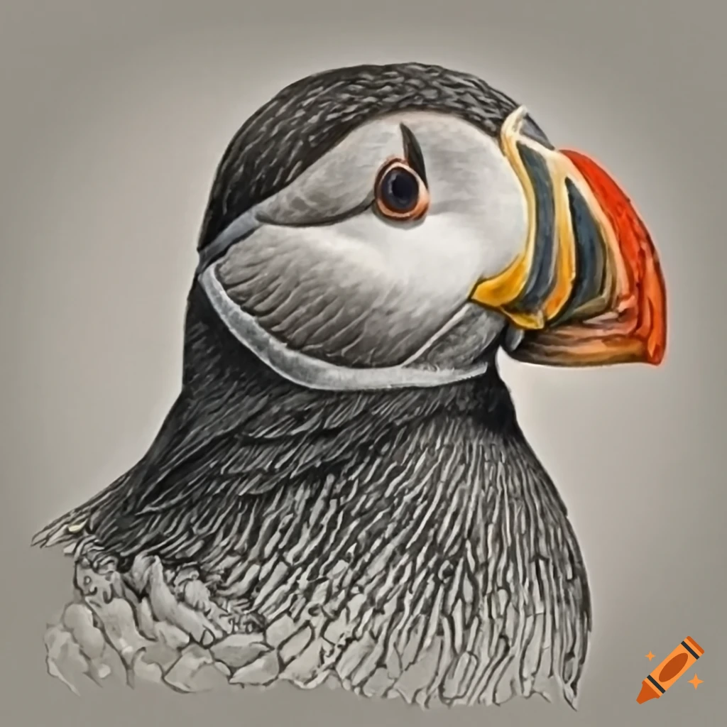 Wood engraving of a puffin in Durer style on Craiyon