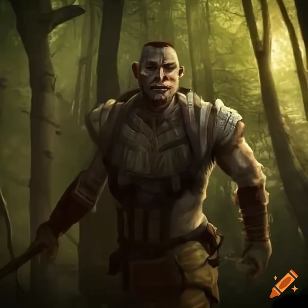 Artwork of a realistic goliath ranger in a forest on Craiyon