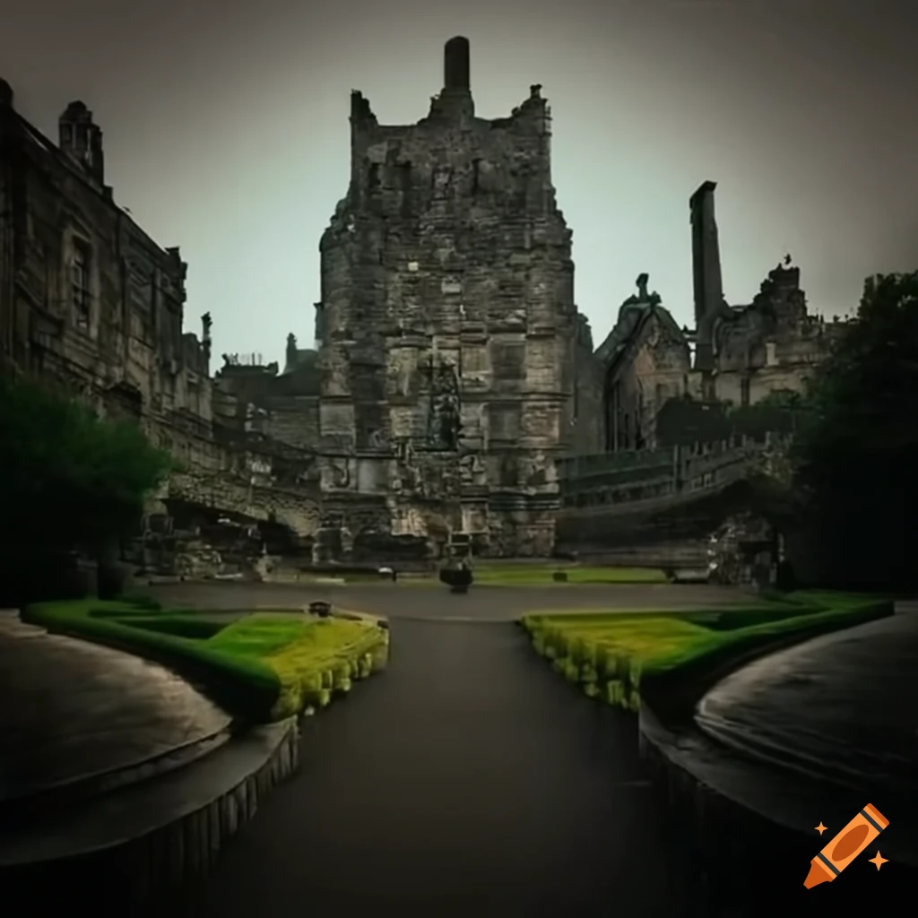 Eerie futuristic ruins of princess street gardens in edinburgh