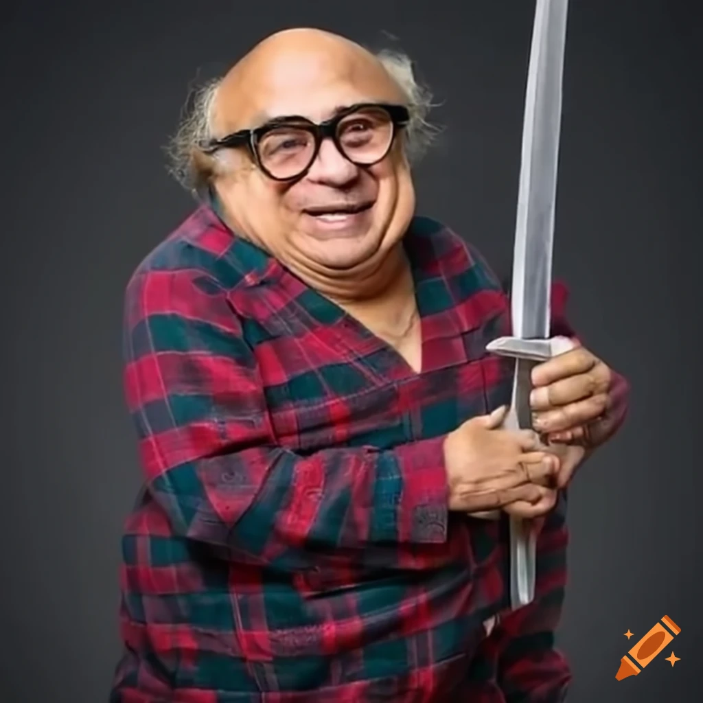 Danny devito with muscles holding a sword on Craiyon