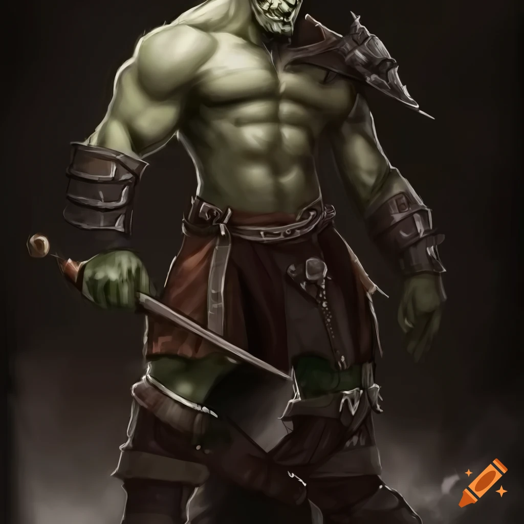 Character design of a fierce half-orc warrior on Craiyon