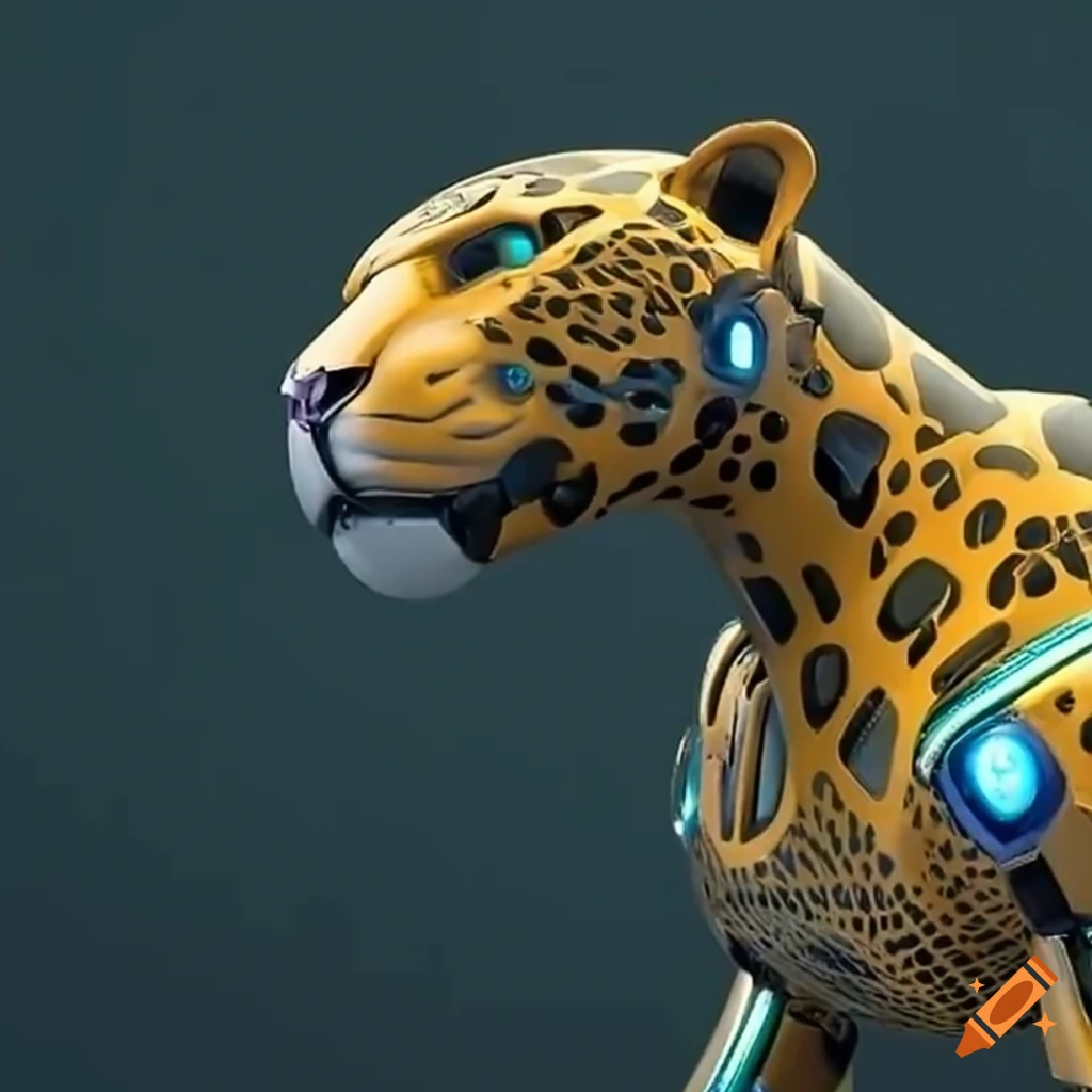 Render of a cybernetic cheetah in a futuristic habitat on Craiyon