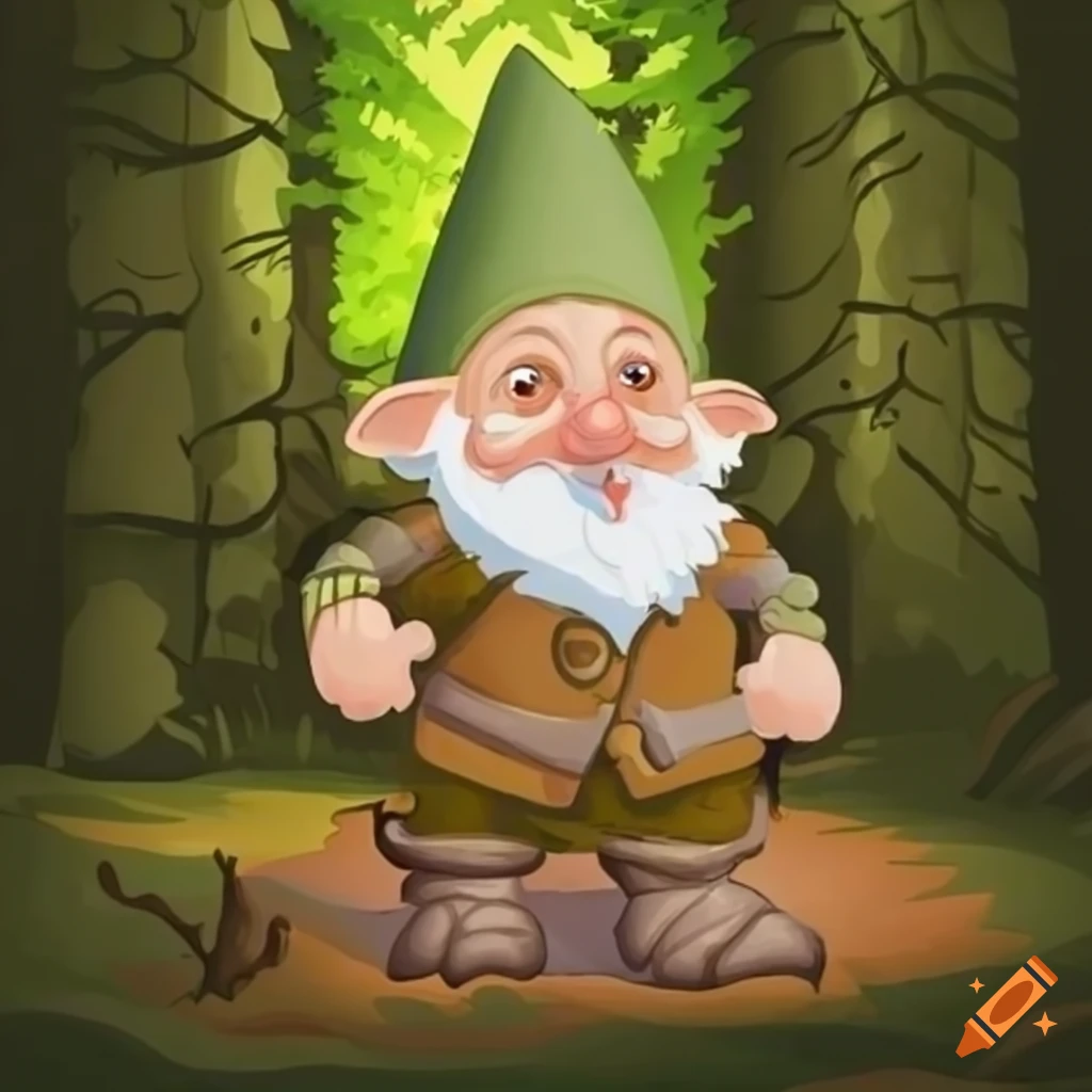 Cartoon dwarf listening in the forest