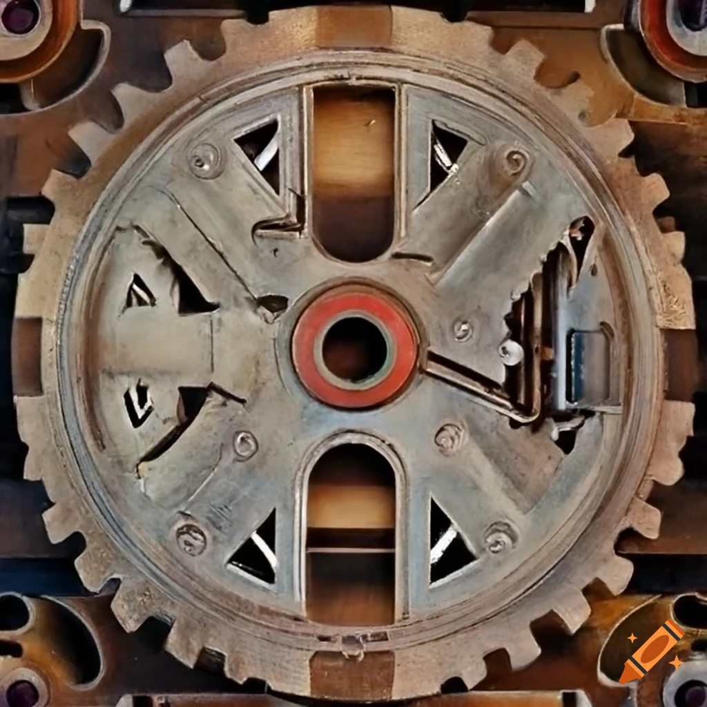 Art deco style illustration of machinery cogs on Craiyon