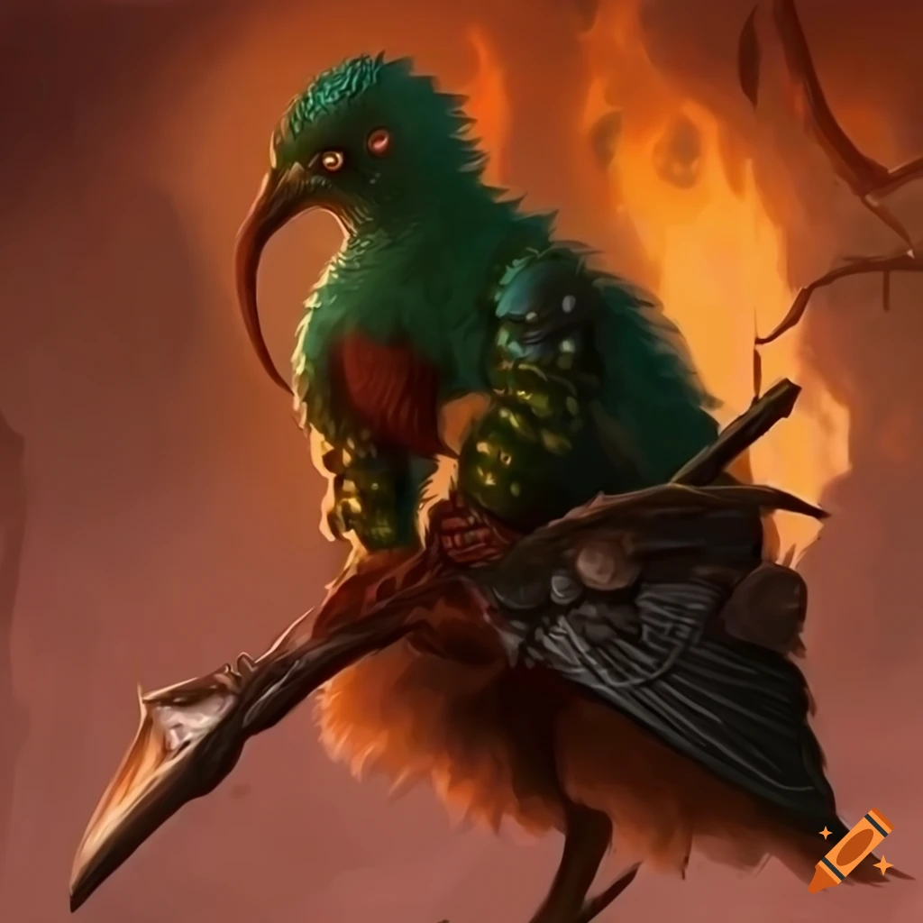 Kiwi bird fighter in a dnd setting on Craiyon