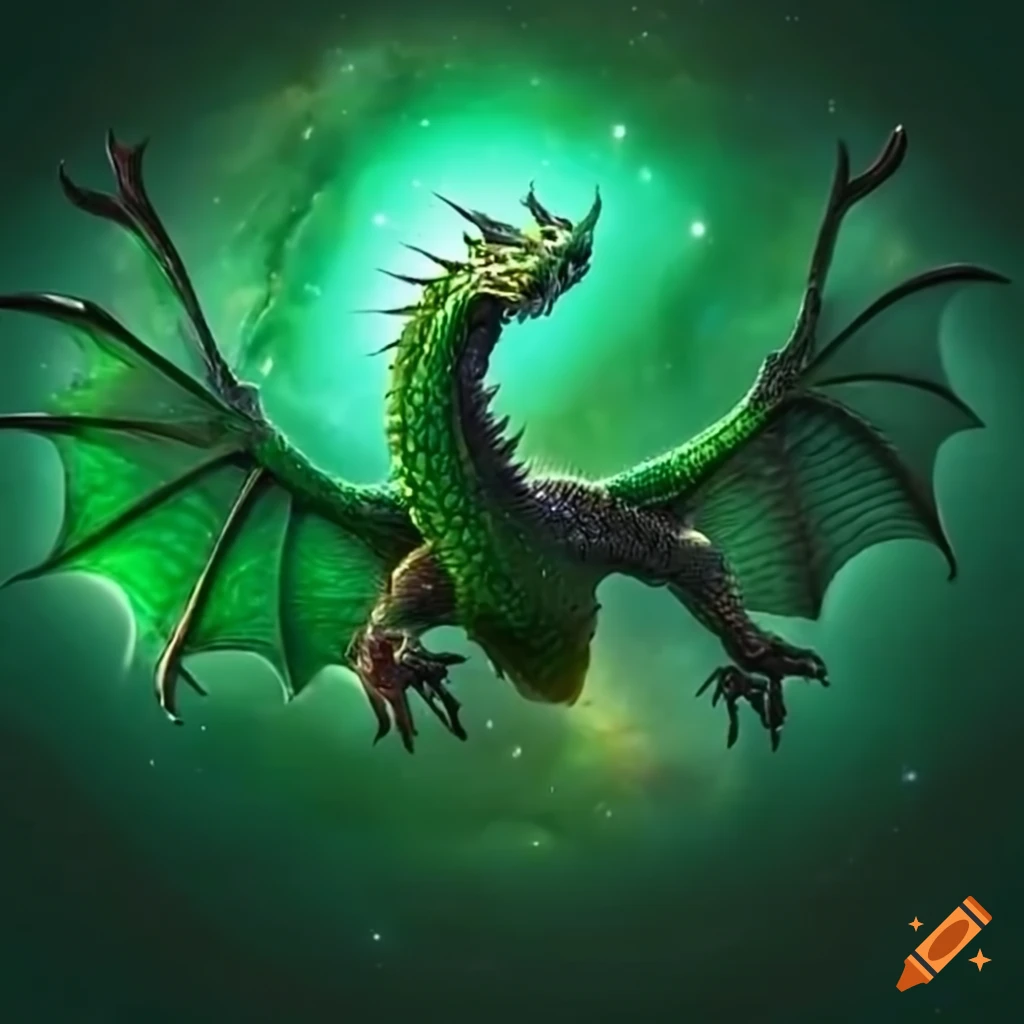 Legendary dragon flying in the night sky with twinkling stars on Craiyon