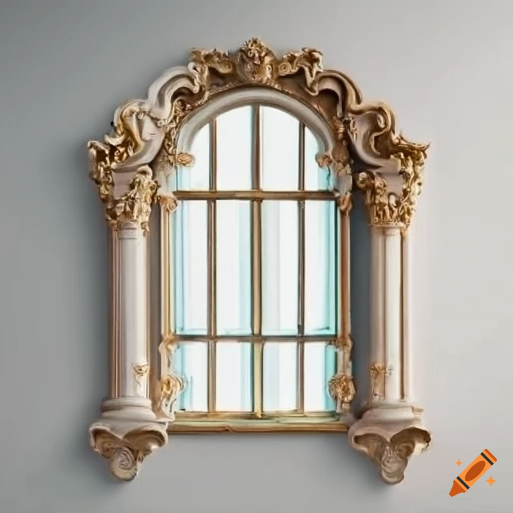 Rococo-style altar between window pillars on white wall on Craiyon