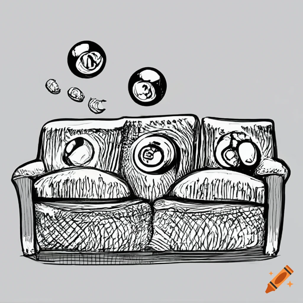 Grey couch with happy eyes in cartoon style on Craiyon