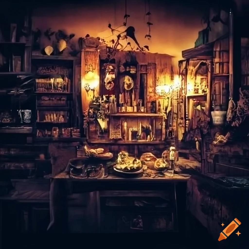 Interior of a witchery store with a variety of witch apparel and items ...