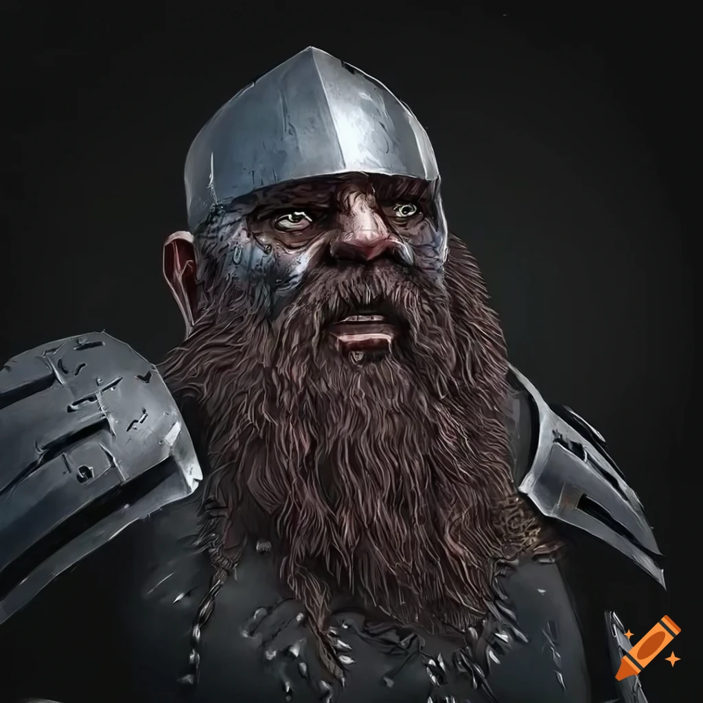 Hyperrealistic depiction of a northern dwarf in black steel armor on ...