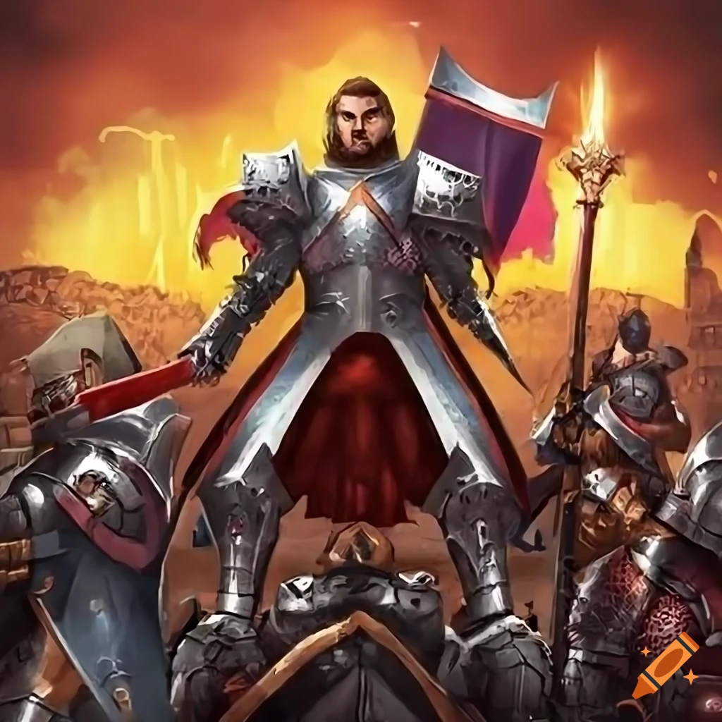 HD image of an army of human knights attacking a castle on Craiyon