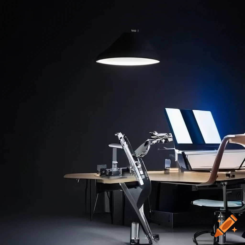 Desk design with robotic leg on Craiyon