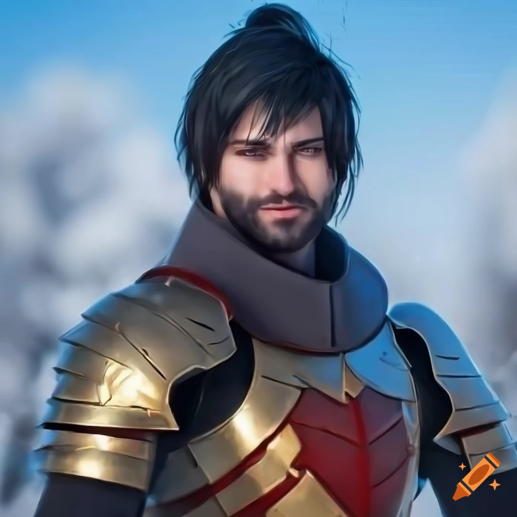 Portrait of a male in red and gold armor on Craiyon