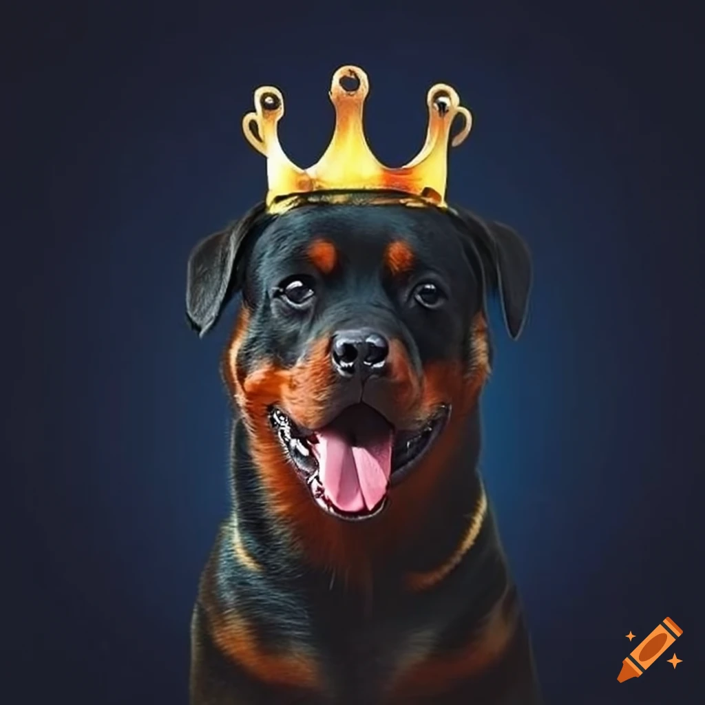 Rottweiler in royal medieval attire with a crown on Craiyon