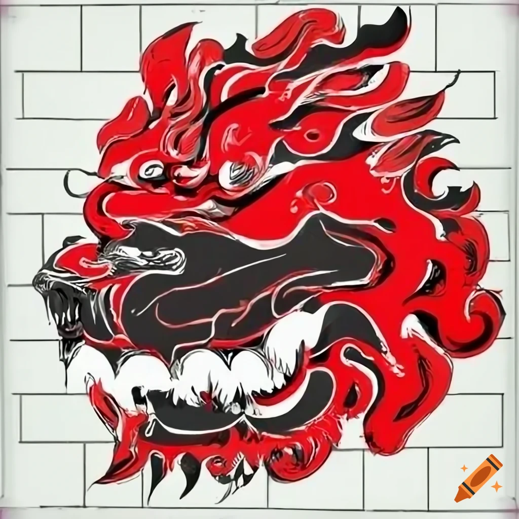 Chinese black and red fu dog sculpture