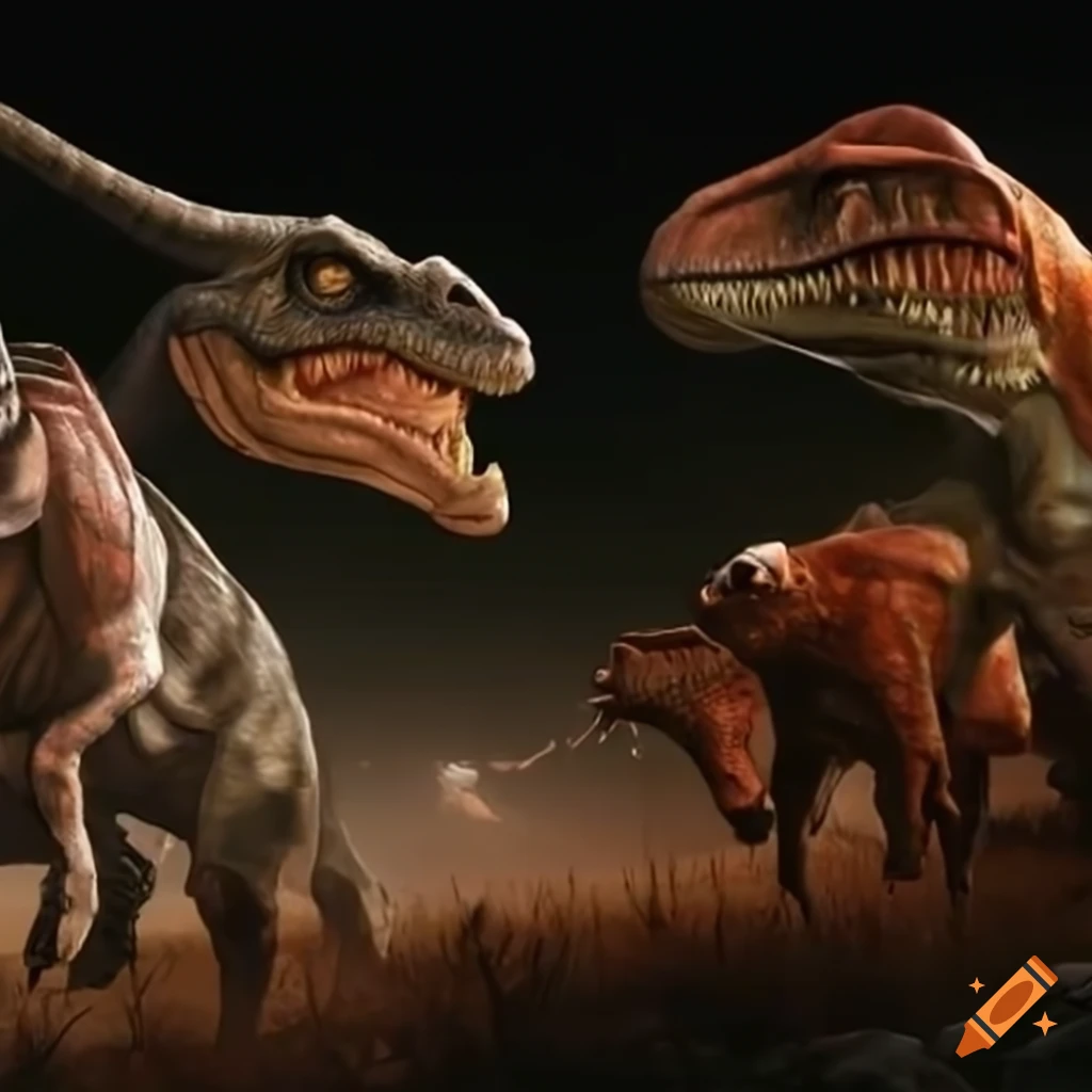 Outlaw dinosaurs rustling cattle in space on Craiyon