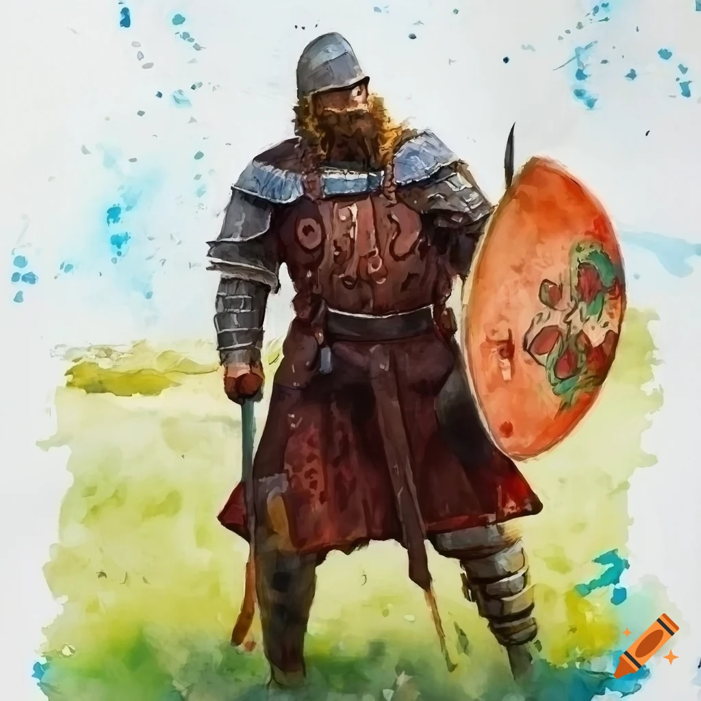 Painting of Harald Hardrada in full armor wielding an axe on Craiyon