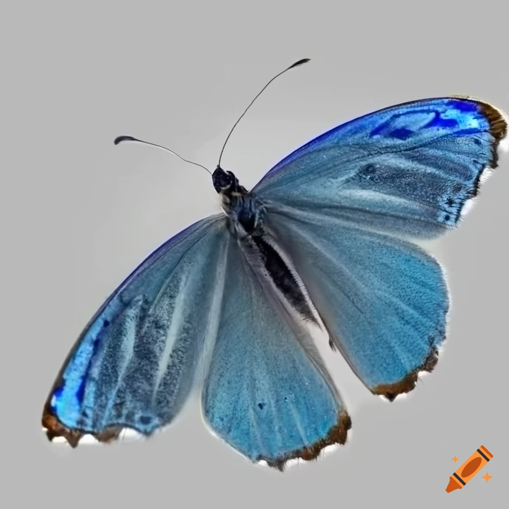 Iridescent blue butterfly on white background on Craiyon
