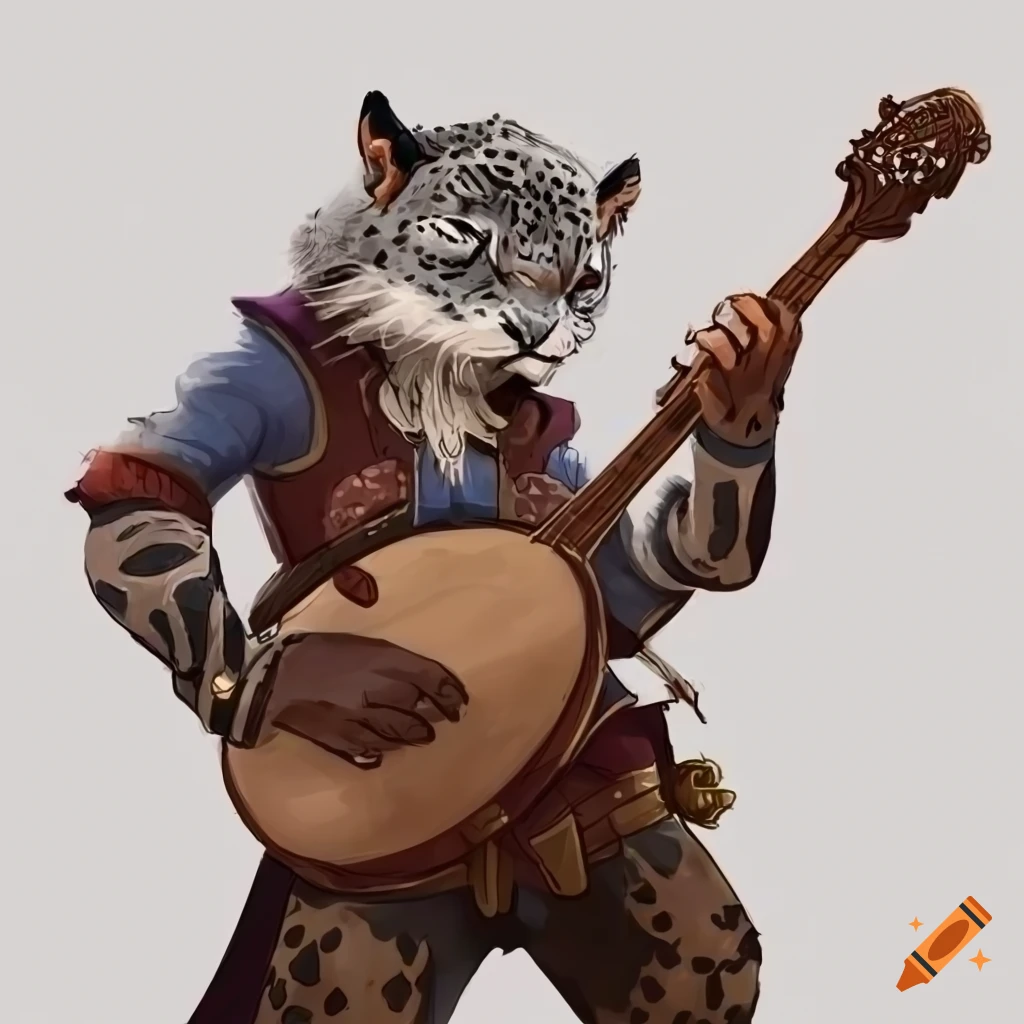 Fantasy snow leopard playing the banjo