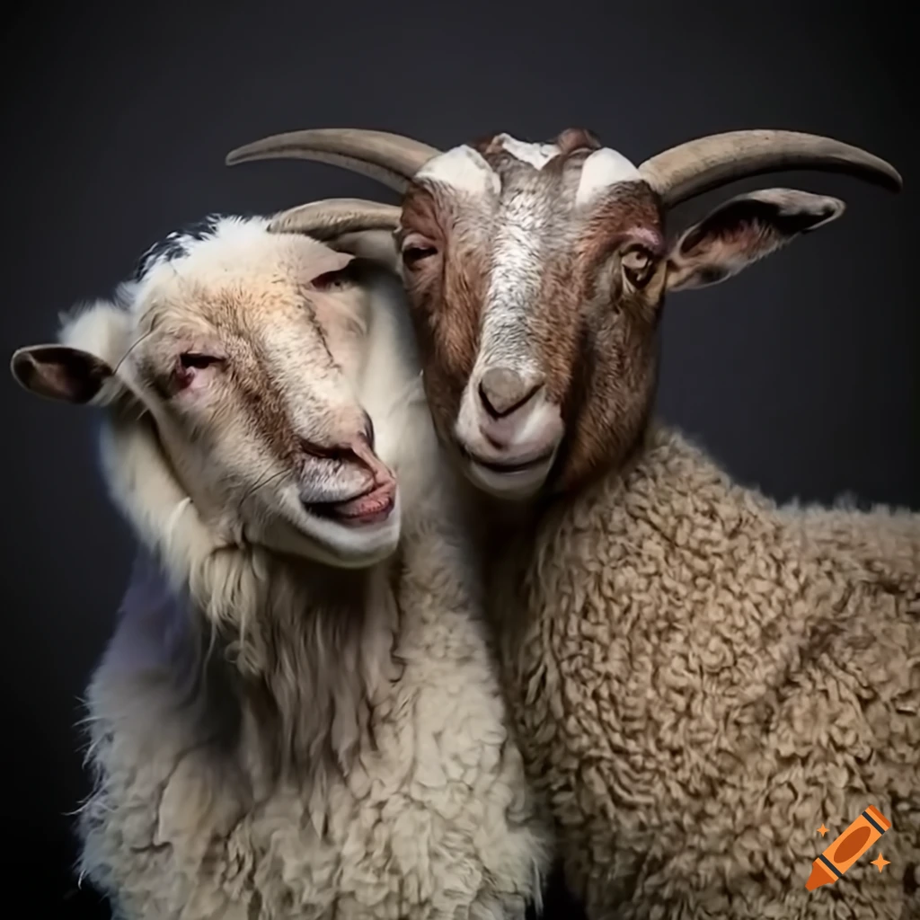 Goat and sheep looking at each other on Craiyon