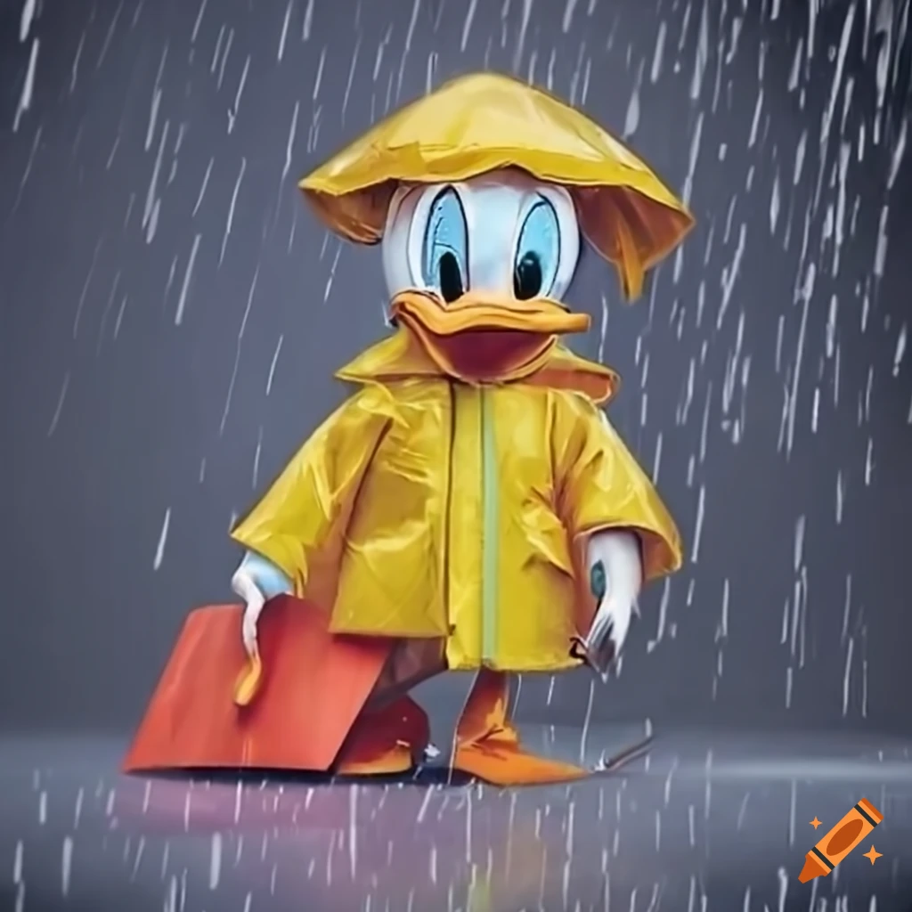 Donald Duck In Rainstorm Writing In A Notebook On Craiyon