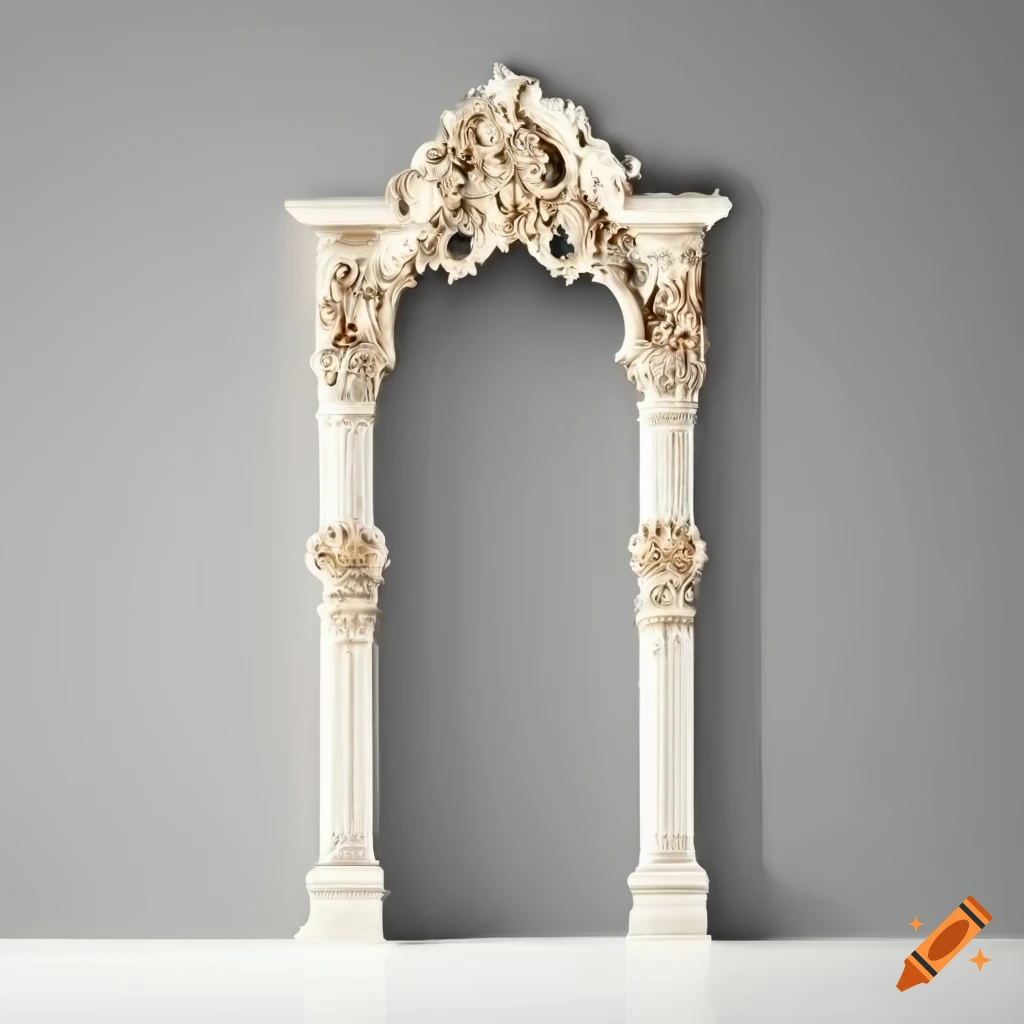 Rococo style window pillars and altar on white wall