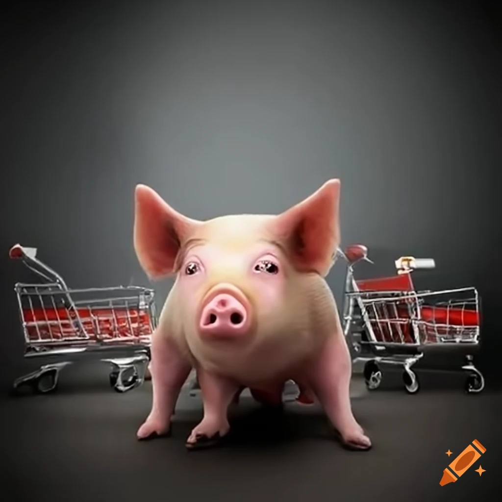Funny pigs pushing a shopping cart in a supermarket on Craiyon