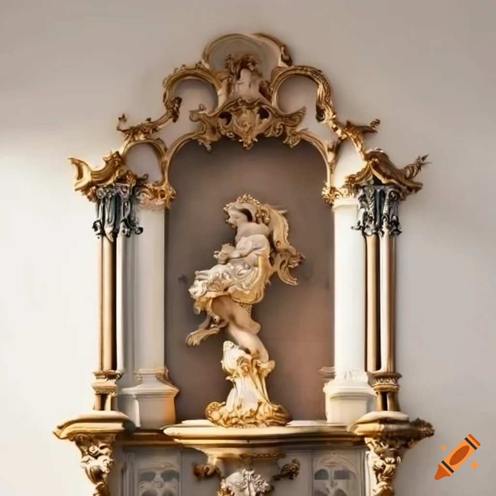 Renaissance rococo style entrance with pillars and altar