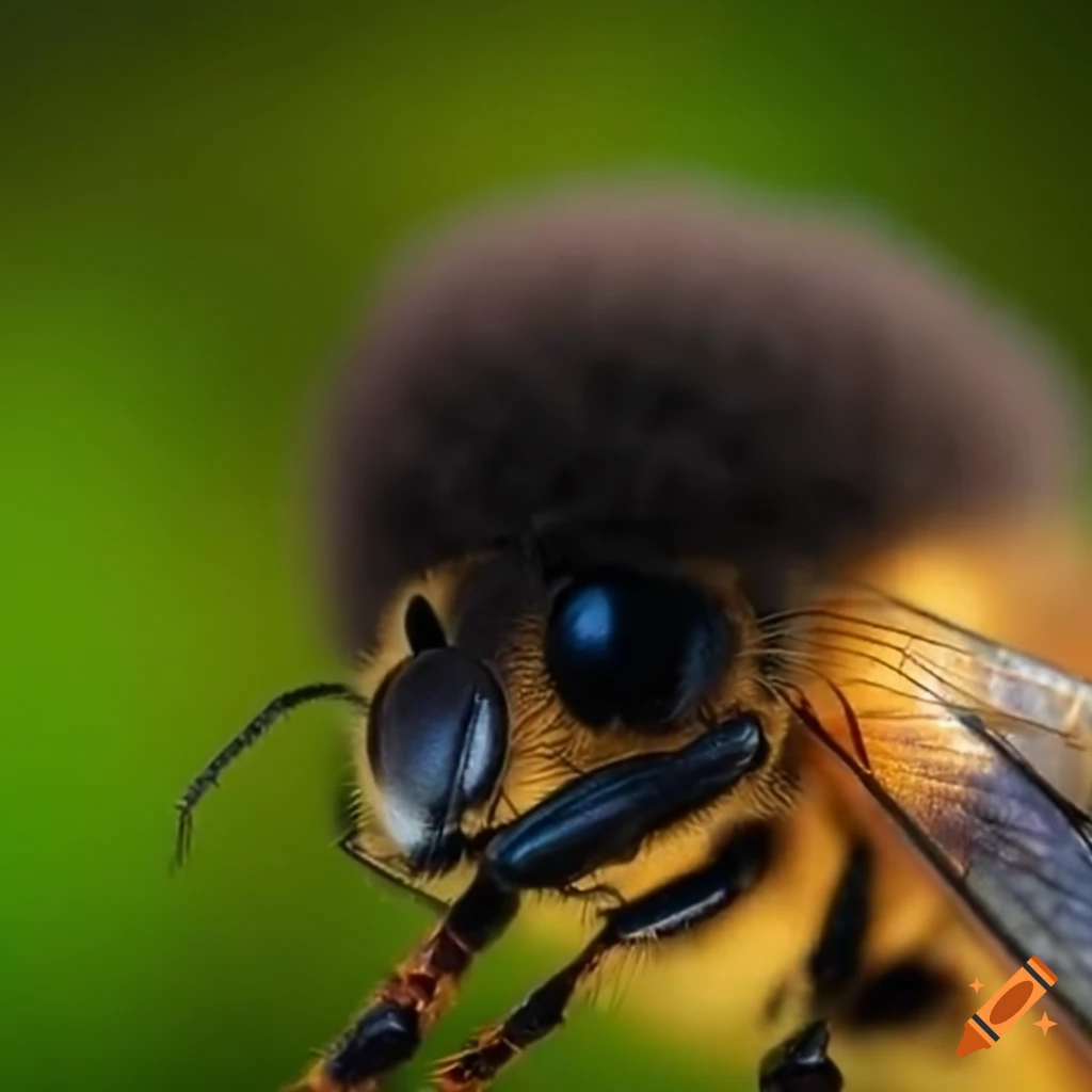Close-up of a bee with afro-like hair on Craiyon