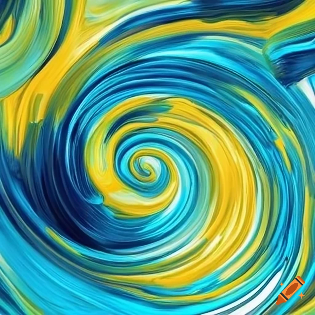 Geometric artwork with cyan and yellow swirls on Craiyon