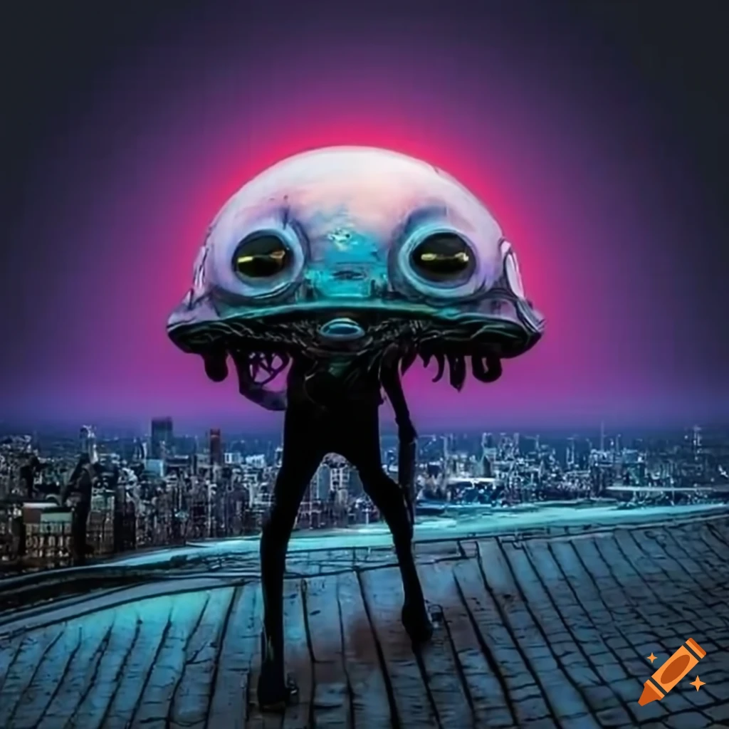 Alien walking out of spaceship in central park on Craiyon