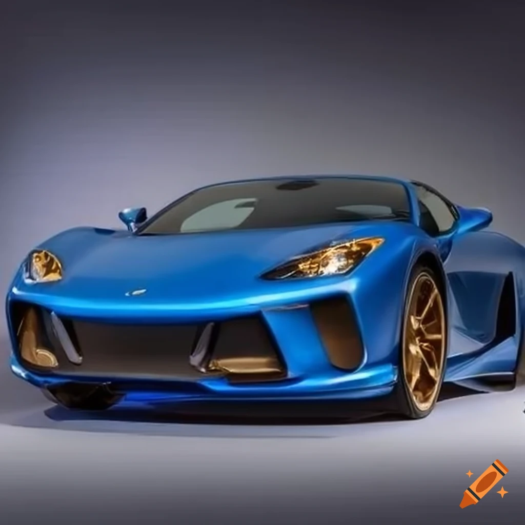 Blue japanese sports car on a black background with spot lights, front left view on Craiyon