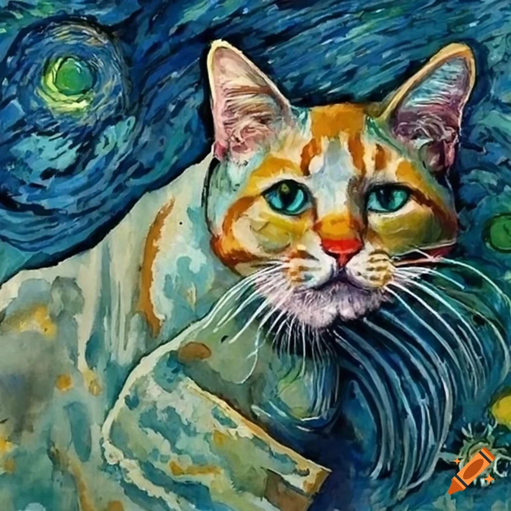 Cat painting in the style of van gogh