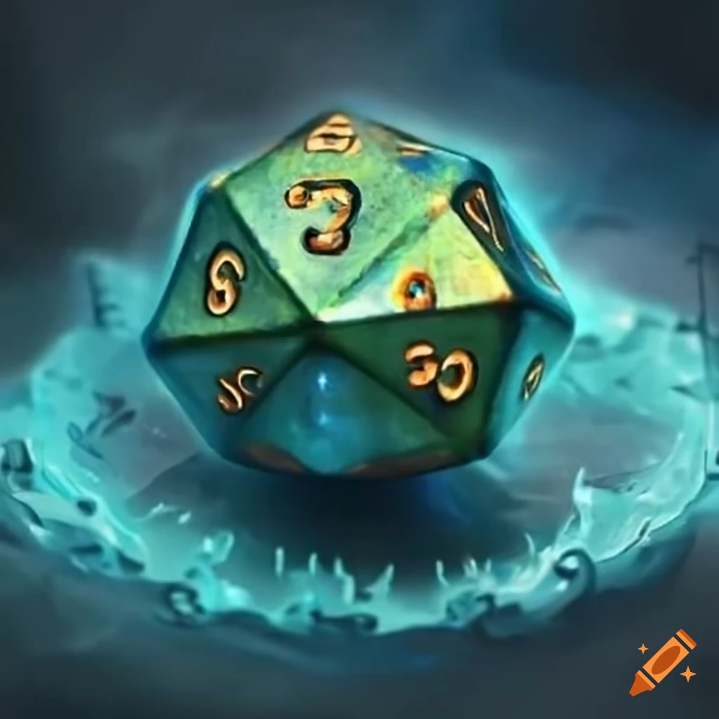 Image of a wizard enchanting a d20 dice on Craiyon