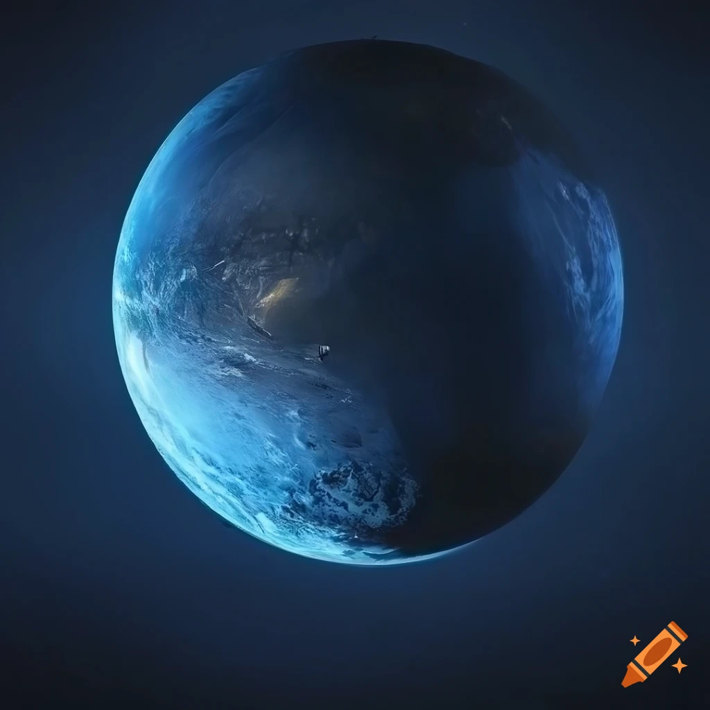 Hyper realistic painting of a frozen blue planet on Craiyon