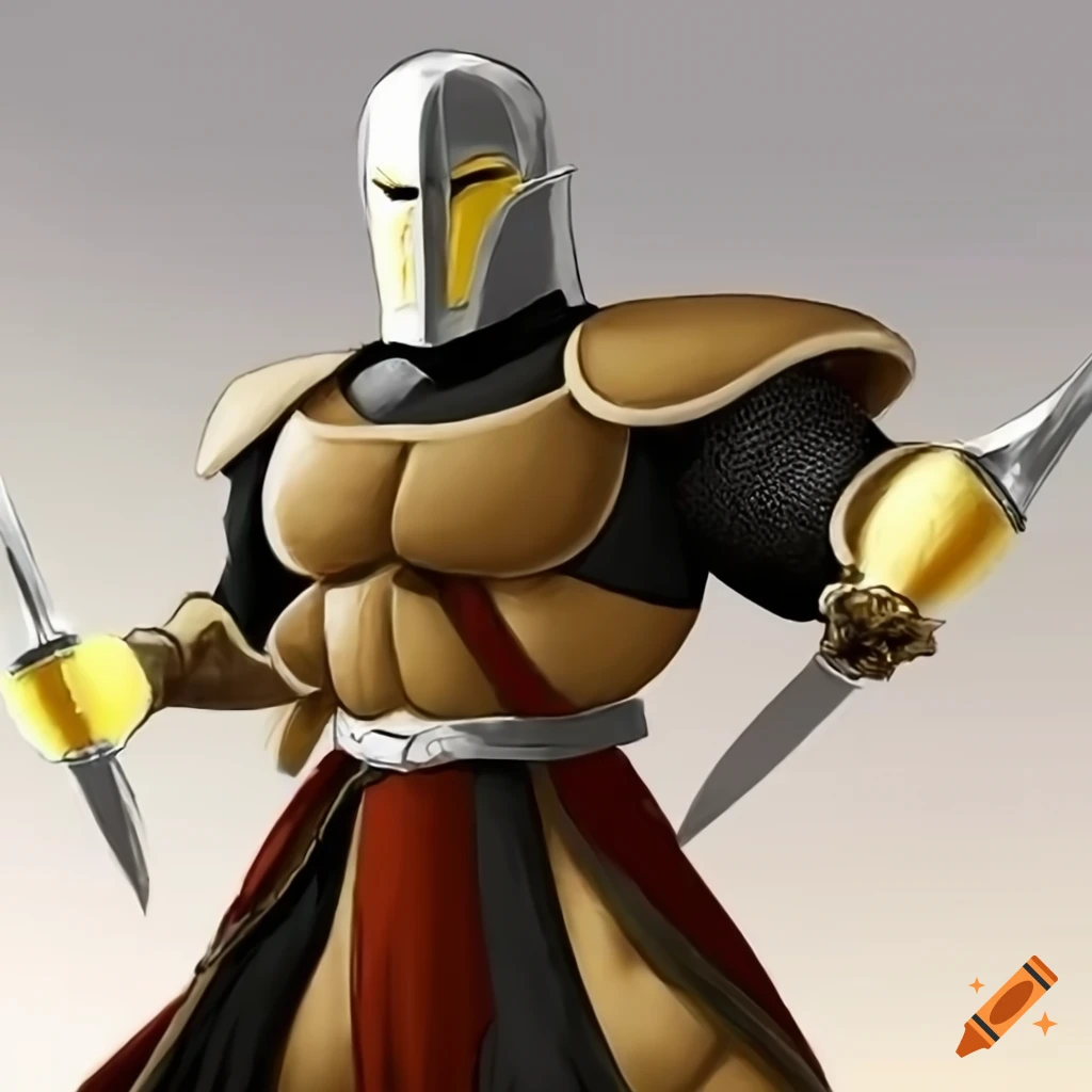 Fusion of nappa and qui gon jinn as a knight in armor on Craiyon