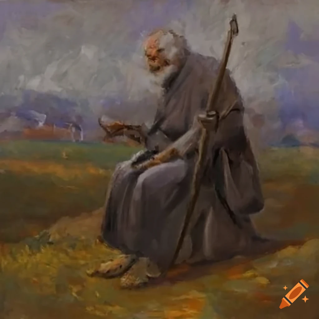 Historical sketch of an old samuel of the bible kneeling on Craiyon