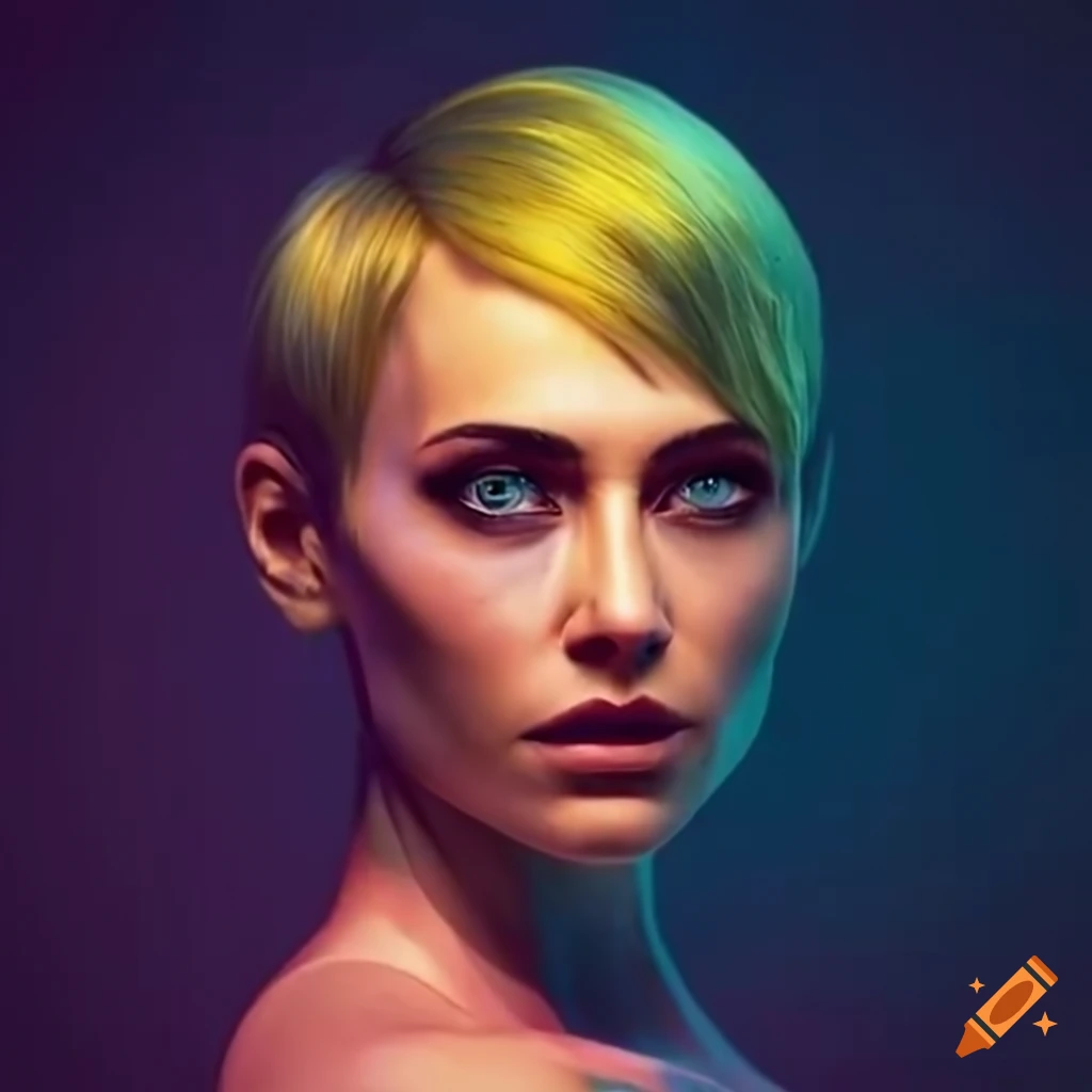 Character design of a futuristic woman on a space station on Craiyon