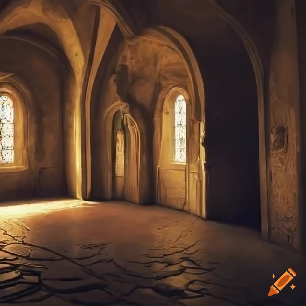 Spacious room inside a monastery cell on Craiyon