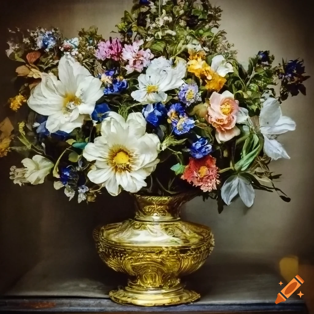 Baroque style vase with flowers on Craiyon
