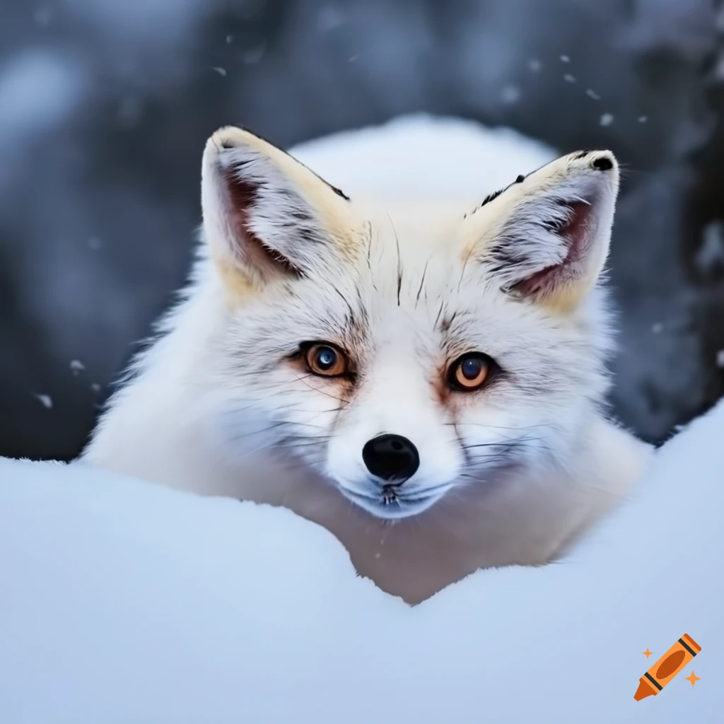 White fox camouflaged in the snow on Craiyon